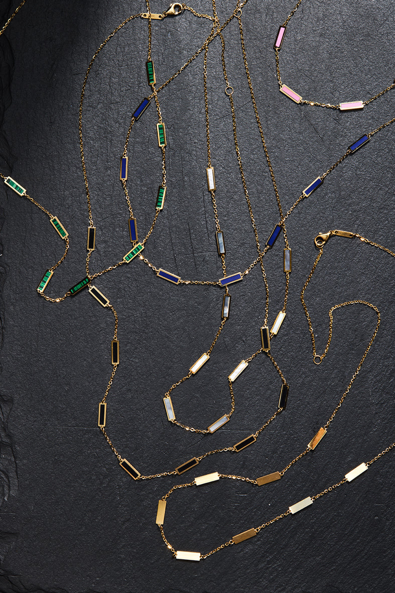 Bar Chains in 18K Gold with Natural Stones | KAMAL Fine Jewelry – K A M A L